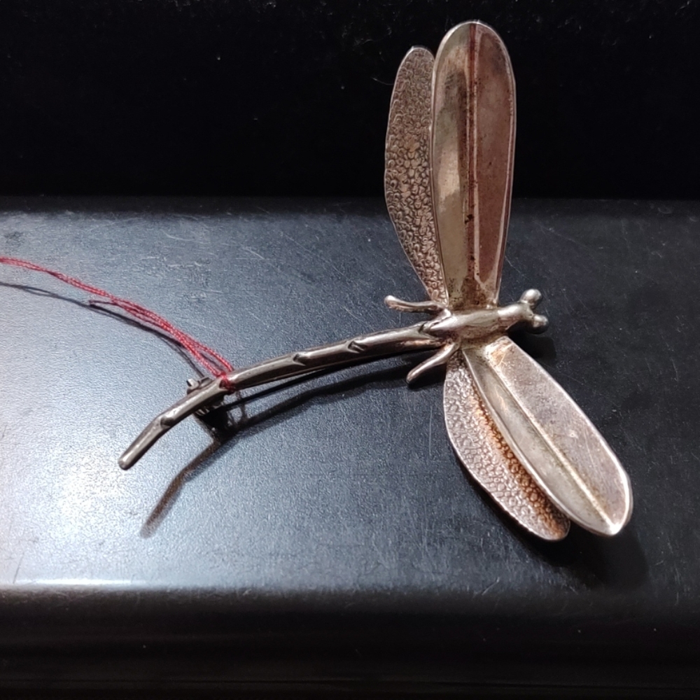 Mexican Taxco Sterling Silver Dragonfly Brooch - Gem